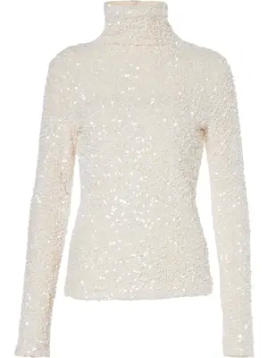 XU ZHI Sequined Turtleneck Top - White