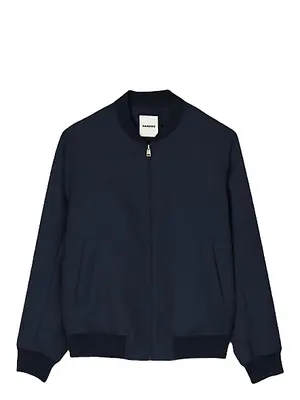 Sandro Regular-fit Ribbed-collar Wool-blend Bomber Jacket - Bleus