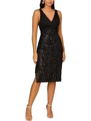 Aidan Mattox Sleeveless Sequin Sheath Dress - Black