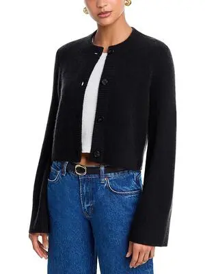 Aqua 100% Cashmere Cropped Cardigan Black