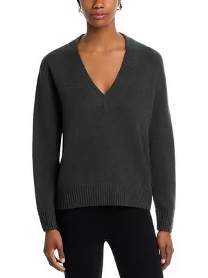 Aqua 100% Cashmere Drop Shoulder V-Neck Sweater Army