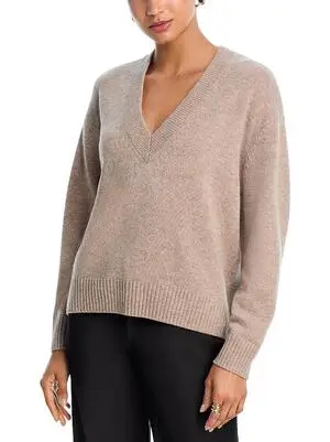 Aqua 100% Cashmere Drop Shoulder V-Neck Sweater Wheat
