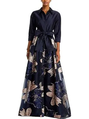 Rickie Freeman For Teri Jon Taffeta Floral Gown - Navy Multi
