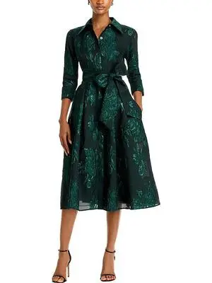 Rickie Freeman For Teri Jon Metallic Jacquard Shirt Dress - Emerald
