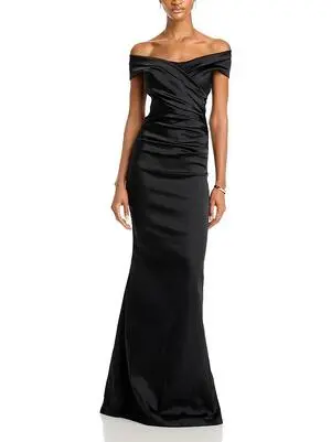 Rickie Freeman For Teri Jon Satin Stretch Gown - Black