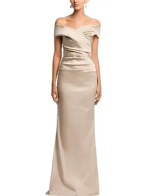 Rickie Freeman For Teri Jon Satin Stretch Gown - Champagne
