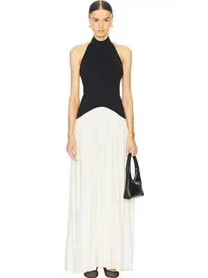 Solid & Striped Solid & Striped Halter Soglio Dress In Beige. Clay & Noir