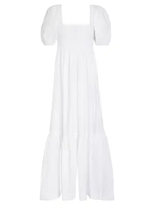 GANNI Shirred Cotton-poplin Maxi Dress - White