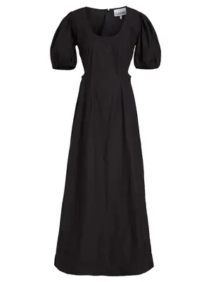 GANNI Cutout Cotton-poplin Maxi Dress - Black