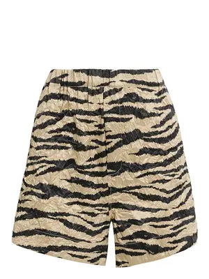 GANNI Zebra-print Crinkled Satin Shorts - Sand