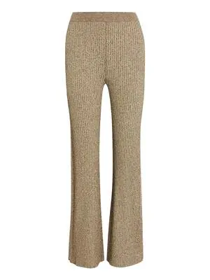 GANNI Mélange Ribbed-knit Flared Pants - Brown