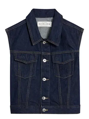 SLVRLAKE Trucker Cropped Denim Vest - Dark Denim