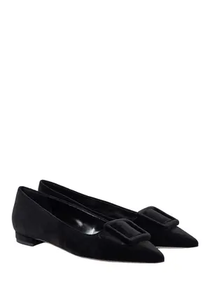Manolo Blahnik Maysale Velvet Ballet Flats - Black