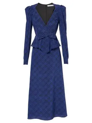 Alessandra Rich Tartan Silk Midi Dress - Blue