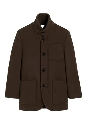 Ami High-neck Wool Coat - Brown