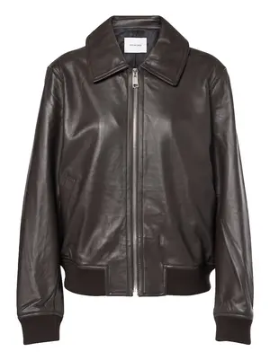 YVES SALOMON Leather Bomber Jacket - Brown