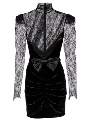 Alessandra Rich Bow-detail Velvet And Lace Minidress - Black