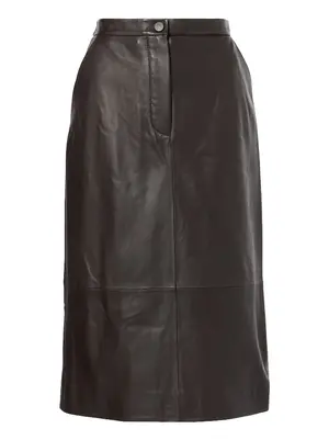 YVES SALOMON Leather Midi Skirt - Brown
