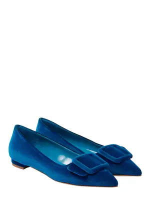 Manolo Blahnik Maysale Velvet Ballet Flats - Blue