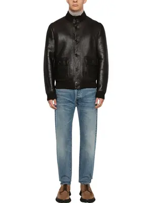 SALVATORE SANTORO Leather Bomber Jacket - Brown
