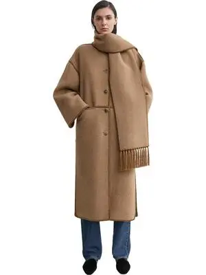 TOTEME Embroidered Scarf Coat - Camel