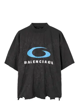 Balenciaga Cropped Printed Cotton-jersey T-shirt - Black