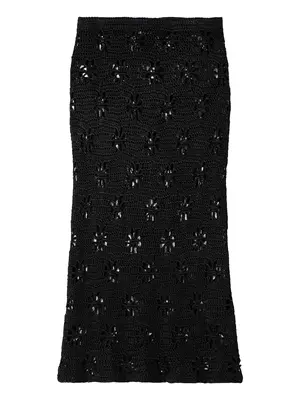 Calle Del Mar Floral Crocheted Midi Skirt - Black