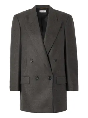 Saint Laurent SAINT LAURENT Double-Breasted Cashmere-Twill Blazer Dark Gray
