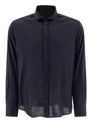 Brunello Cucinelli Silk And Cotton Lightweight Jersey Shirt - Blue