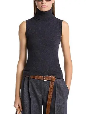 Michael Kors Cashmere Sleeveless Turtleneck Sweater - Indigo Melange
