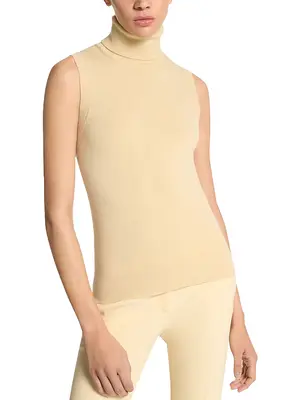 Michael Kors Cashmere Sleeveless Turtleneck Sweater Parchment