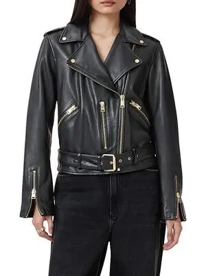 ALLSAINTS Balfern Leather Biker Jacket - Black/gold