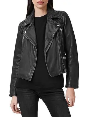 ALLSAINTS Cargo Distressed Leather Biker Jacket - Black/grey