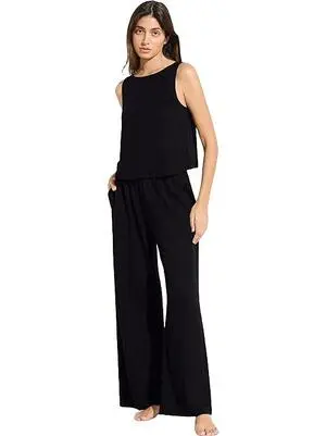 Eberjey Organic Linen Knit Boat Neck Crop Tank - Black