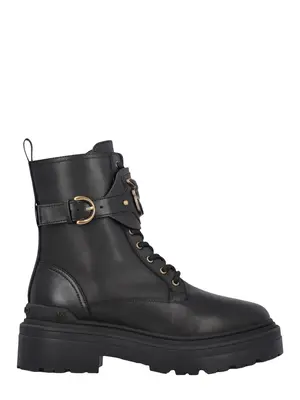 Pinko Mia Leather Combat Boots - Black