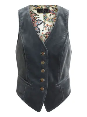 Etro V-neck Velvet Waistcoat - Blue