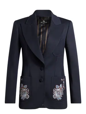 Etro Floral-embroidered Wool Blazer - Blue