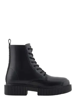 Armani Exchange Leather Combat Boots - Black