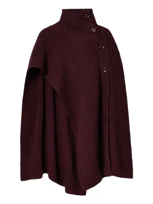 Erdem Ribbed Wool And Cashmere-blend Poncho - Burgundy