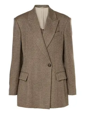 Brunello Cucinelli Herringbone Wool-blend Blazer - Brown