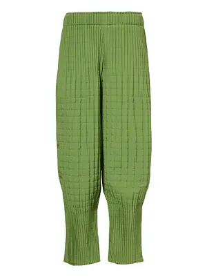 LEEM Plisse Tapered-leg Woven Trousers - Olive