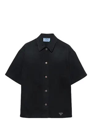 Prada Logo-embellished Denim Shirt - Black