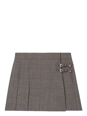 The Kooples Prince Of Wales Check Wool Mini Skirt - Brown