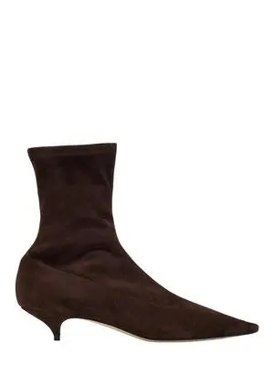 THE ROW Liisa Suede Kitten-heel Booties - Lacquer Brown