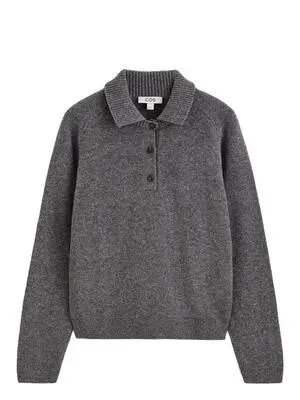 Cos Merino Wool Polo Shirt With Ribbed Collar - Gray