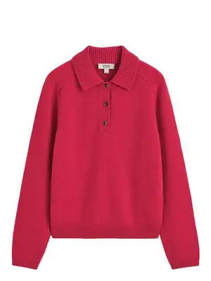 Cos Merino Wool Polo Shirt With Ribbed Collar - Red