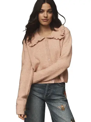 SELF CONTRAST The Asley Ruffle-Collar Cardigan Sweater Pink