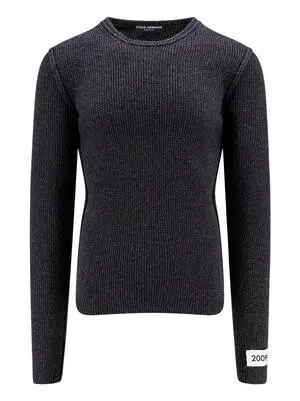 Dolce & Gabbana Ribbed Sweater With Label - Grey