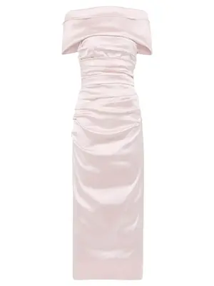 Talbot Runhof Off-shoulder Fitted Midi Dress - Pink