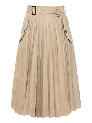 Sacai Plissé Midi Skirt - Neutrals
